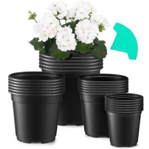 GROWNEER Nursery Pots with Drainage Holes Pack of 24 Pots 3.5/4.5/5.5/6.5 Inch and Plant Label Flexible Seedling Pots Seed Starting Planter for Indoor Outdoor, Flowers, Succulents, Cactus