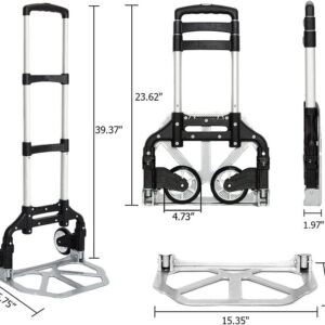 CooTool Folding Hand Truck Aluminum Portable Folding Hand Cart 200lbs Capacity Hand Cart and Dolly Ideal for Home, Auto, Office,Travel Use,Black