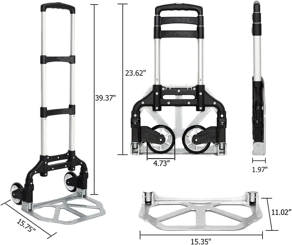 CooTool Folding Hand Truck Aluminum Portable Folding Hand Cart 200lbs Capacity Hand Cart and Dolly Ideal for Home, Auto, Office,Travel Use,Black