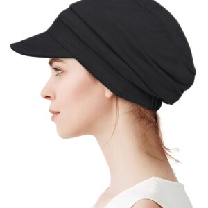 Alnorm Chemo Cancer Headwear Fashion Hat Cap with Brim Visor for Woman Ladies Black