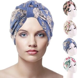 fadachy silk bonnet for sleeping women, 4 pieces satin lined sleep cap double-layered, sleep satin bonnet hair care, night silk turban hair wrap