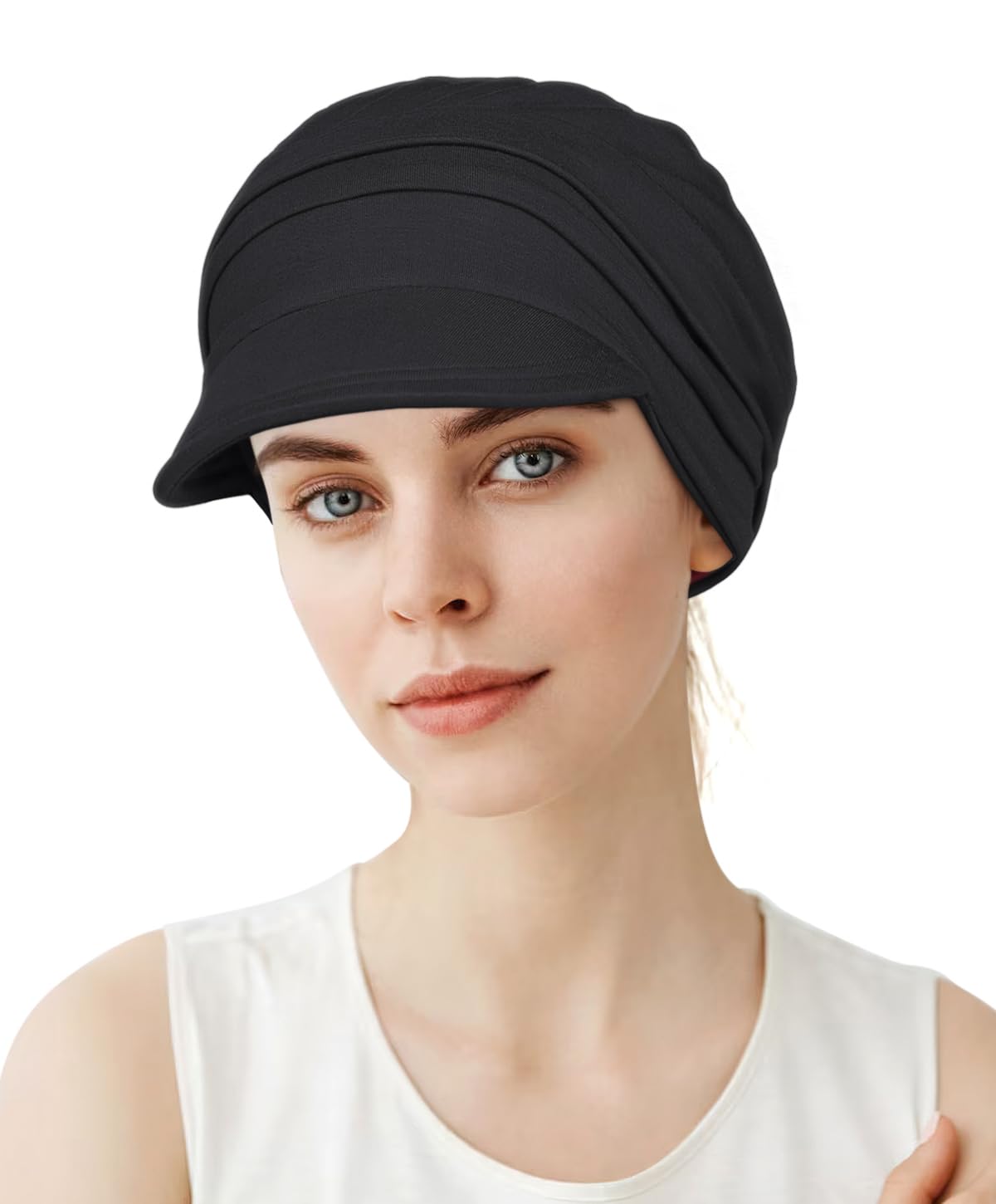 Alnorm Chemo Cancer Headwear Fashion Hat Cap with Brim Visor for Woman Ladies Black