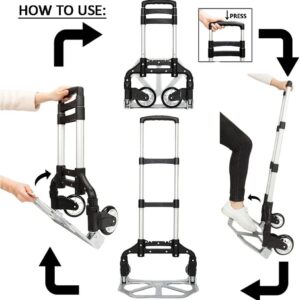 CooTool Folding Hand Truck Aluminum Portable Folding Hand Cart 200lbs Capacity Hand Cart and Dolly Ideal for Home, Auto, Office,Travel Use,Black