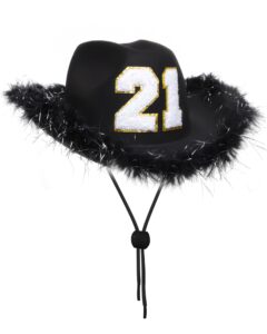 justotry 21st birthday black cowboy hat - 21st birthday outfit gifts for women cowgirl hats with wide brime for 21st birthday decorations