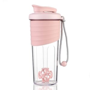 kuoleopa shaker bottle for protein mixes，24 oz，protein shaker bottles with whisk ball, mixer bottle, protein bottle,portable pre workout whey protein drink shaker cup，pink