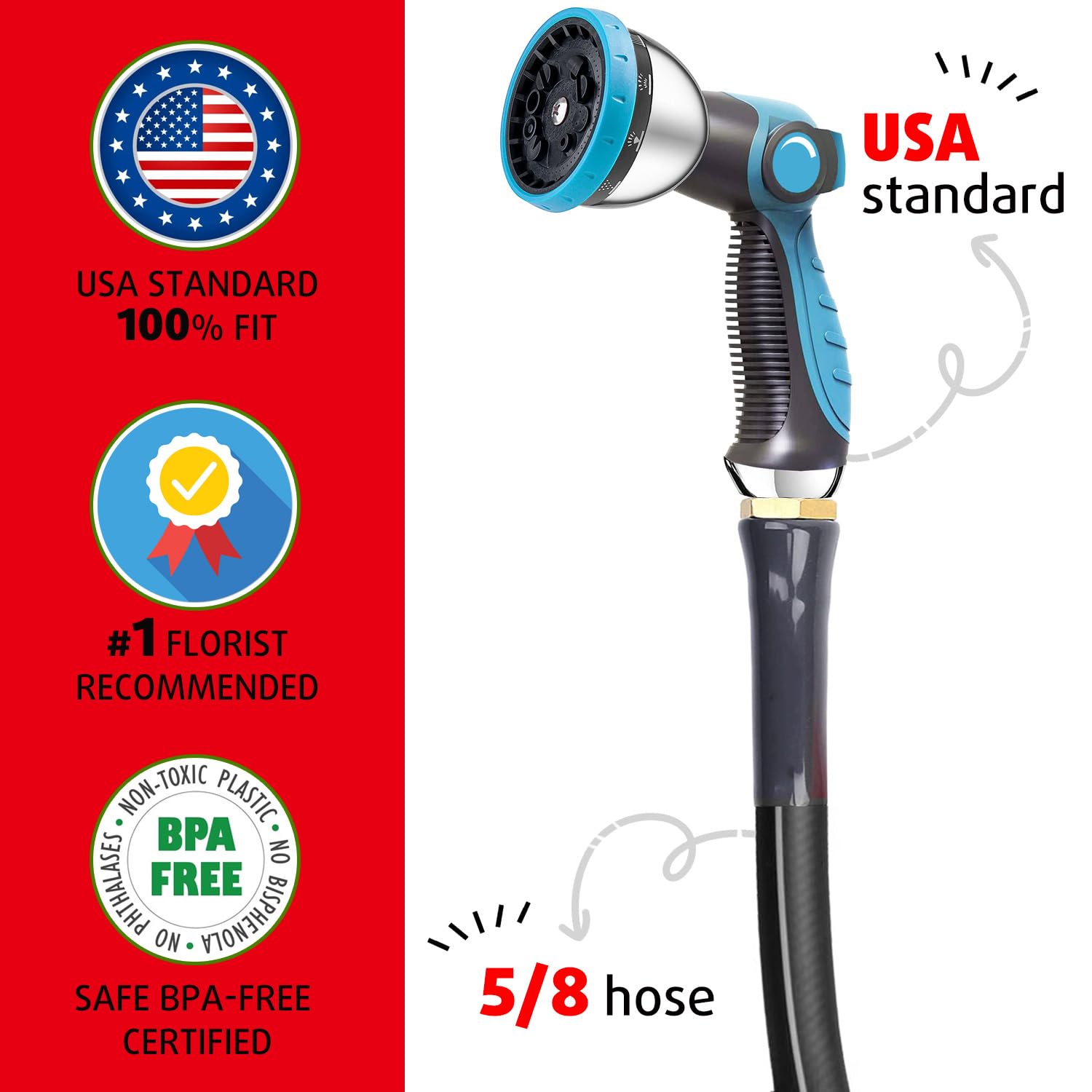 AyayaBoss Garden Hose Nozzle, Water Spray Nozzles for Garden Hose, Durable High Pressure Water Hose Sprayer Nozzle with 10 Patterns for Watering Plants, Washing Cars, Cleaning Patio, Showering Pets