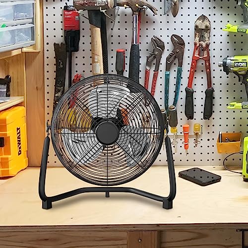 mollie 14 Inch High Velocity Fan Heavy Duty Metal Industrial Floor Fan 3 Speed Adjustable Tilt Portable Quiet Air Circulator for Warehouse, Workshop, Factory and Basement, 1018 CFM, Black