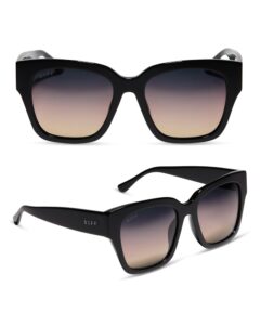 diff bella ii oversized designer square sunglasses for women uv400 protection, black trendy fashion frames