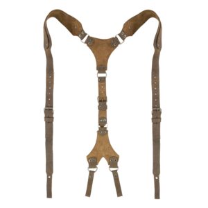 hide & groom, riveted suspenders with adjustable size straps, handmade from full grain leather - bourbon brown