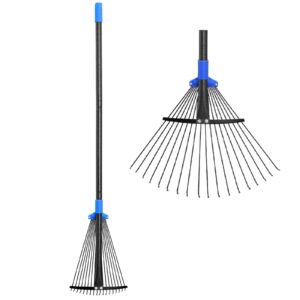 adjustable metal leaf rake long handle, garden rakes for lawns heavy duty leaves with expandable head 8-17", yard women kids rake for gardening rv camping