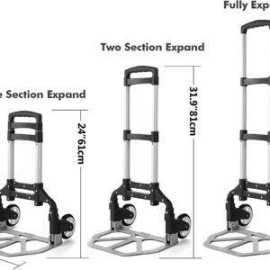 CooTool Folding Hand Truck Aluminum Portable Folding Hand Cart 200lbs Capacity Hand Cart and Dolly Ideal for Home, Auto, Office,Travel Use,Black