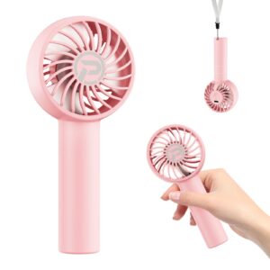 morecore mini handheld fan for kids - 3 powerful adjustable speeds, 8hr run time, usb rechargeable, cute design fan with lanyard for girls teens park disneyland outdoor-pink