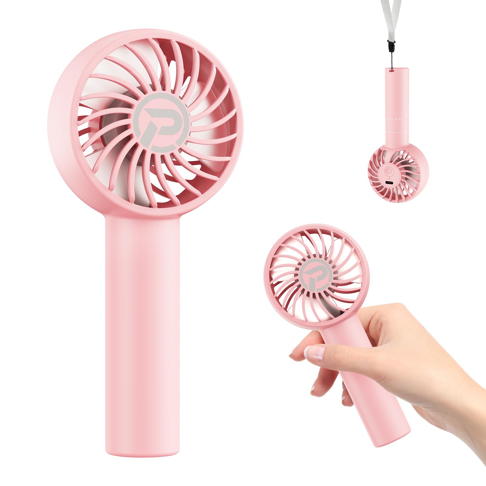 MORECORE Mini Handheld Fan for Kids - 3 Powerful Adjustable Speeds, 8HR Run Time, USB Rechargeable, Cute Design Fan with Lanyard for Girls Teens Park Disneyland Outdoor-Pink