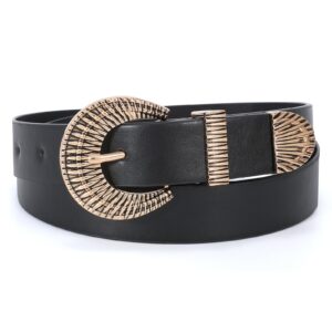 leacoolkey western leather belt for women vintage design buckle waist belt for jeans dress