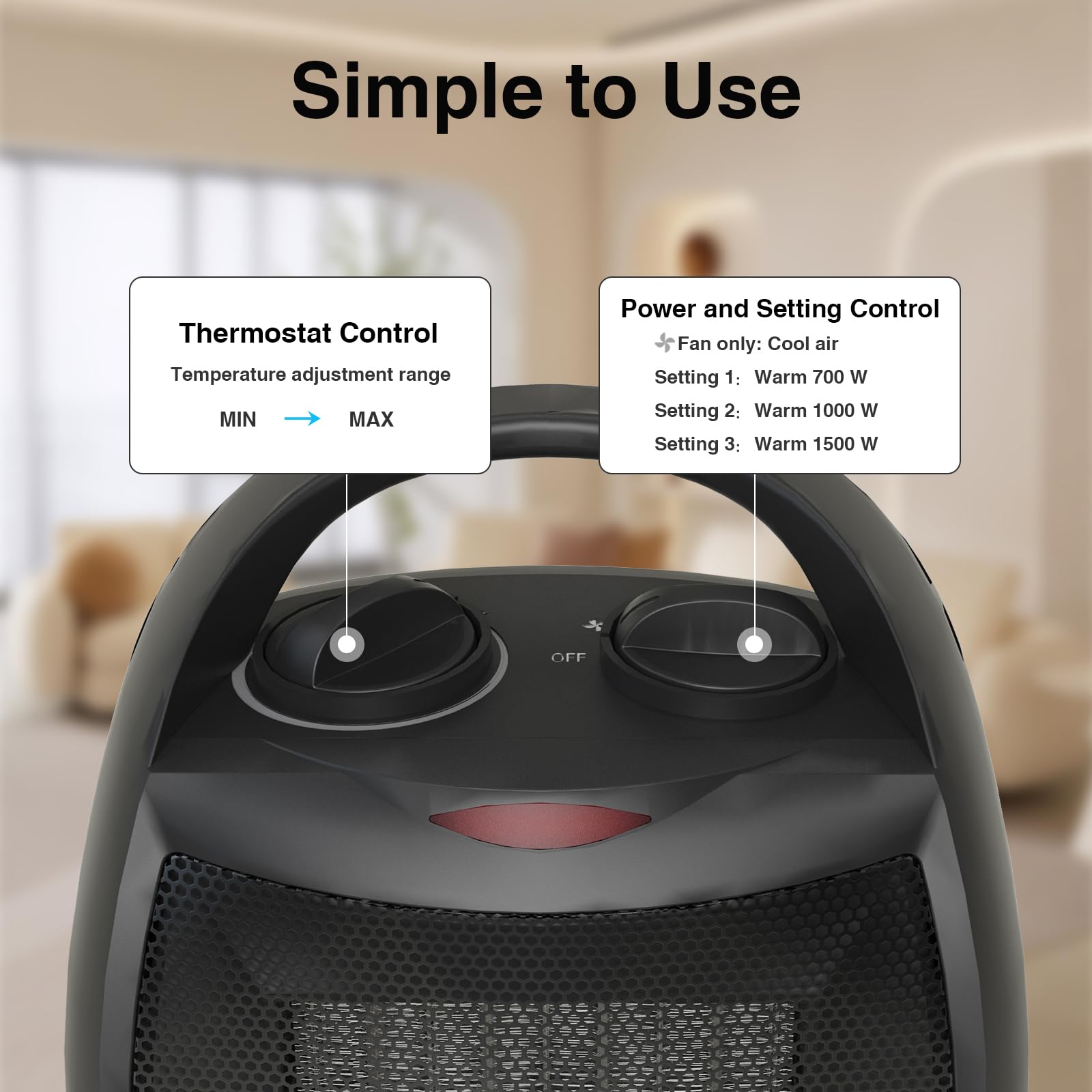 Small Portable Space Heater for Indoor Use - Lutntc 1500W/750W Safe and Quiet Ceramic electric Heater Fan with Thermostat, Heat Up 200 Square Feet for Room, Office, Desk