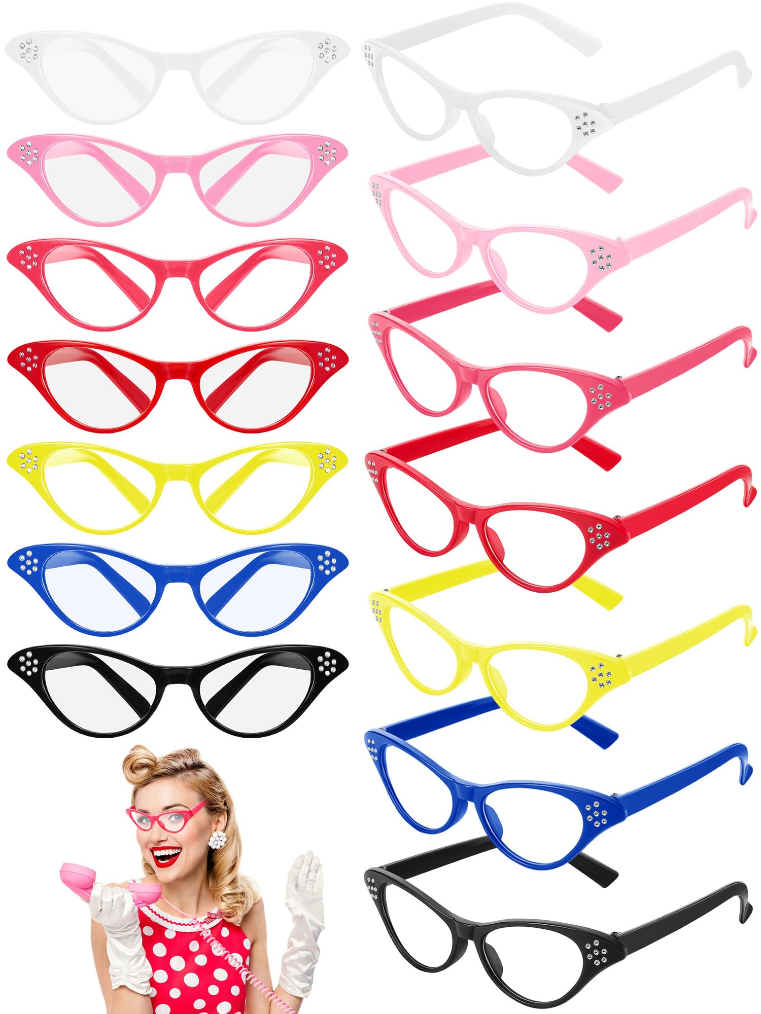 Kanayu 35 Pairs 1950s Glasses Bulk 50s Cat Glasses Costume Glasses for Sock Hop Party 1950s Party Decorations