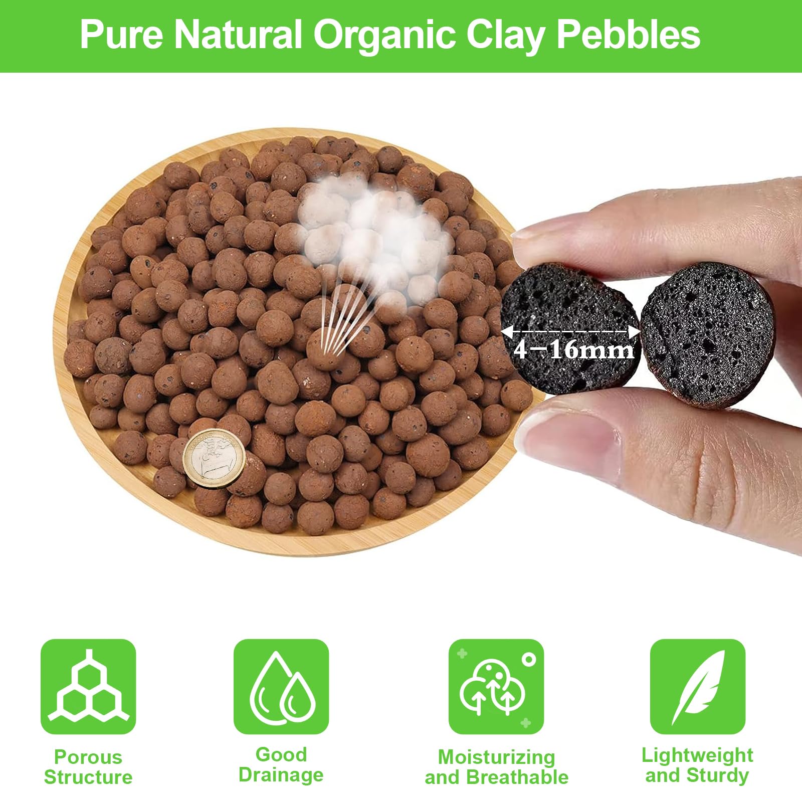 Riare 2 LBS Organic Expanded Clay Pebbles for Plants- 4mm-16mm Natural Leca Balls Lightweight Hydroponic Clay Pebbles Aggregate for Indoor Plants, Hydroponic Growing, Plants Drainage, Aquaponics