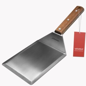 extra wide spatula, large metal spatula with full tang wooden handle & beveled edges for skillets, griddles & grills, pancake flipper spatula, smash burgers spatula, 6 x 5-inches