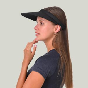 2 Pack Visors Hat Women Cloth Wide Brim Clip on Summer Golf Hats Hiking Running Adjustable UV Protection Outdoor (2pcs,Black)