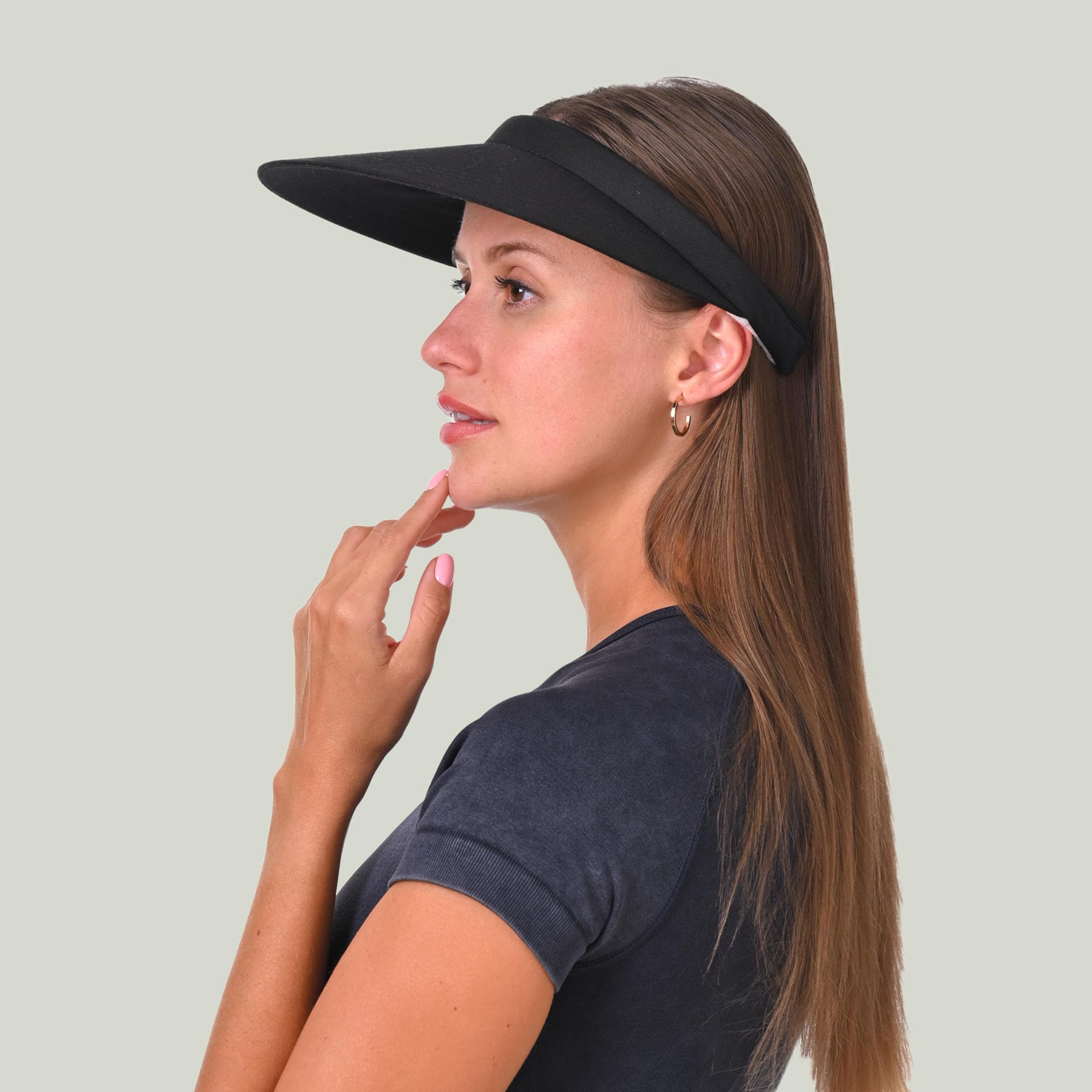 2 Pack Visors Hat Women Cloth Wide Brim Clip on Summer Golf Hats Hiking Running Adjustable UV Protection Outdoor (2pcs,Black)