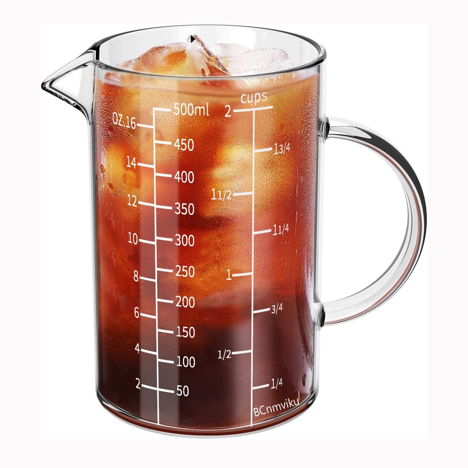 NCnnwovf 500ML Glass Measuring Cup With Handle, High Borosilicate Glass Three Scales V-Shaped Spout Clear Measuring Cup (OZ, Cup, ML/CC) Easy To Read Kitchen Tools