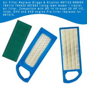 DemJamr 2 Pack 698083 Air Filter with Pre Filter Compatible with BS 14-20HP Engine Lawn Mower, Replace for BS 697153 697014 795115 697634 797008 Air Cleaner