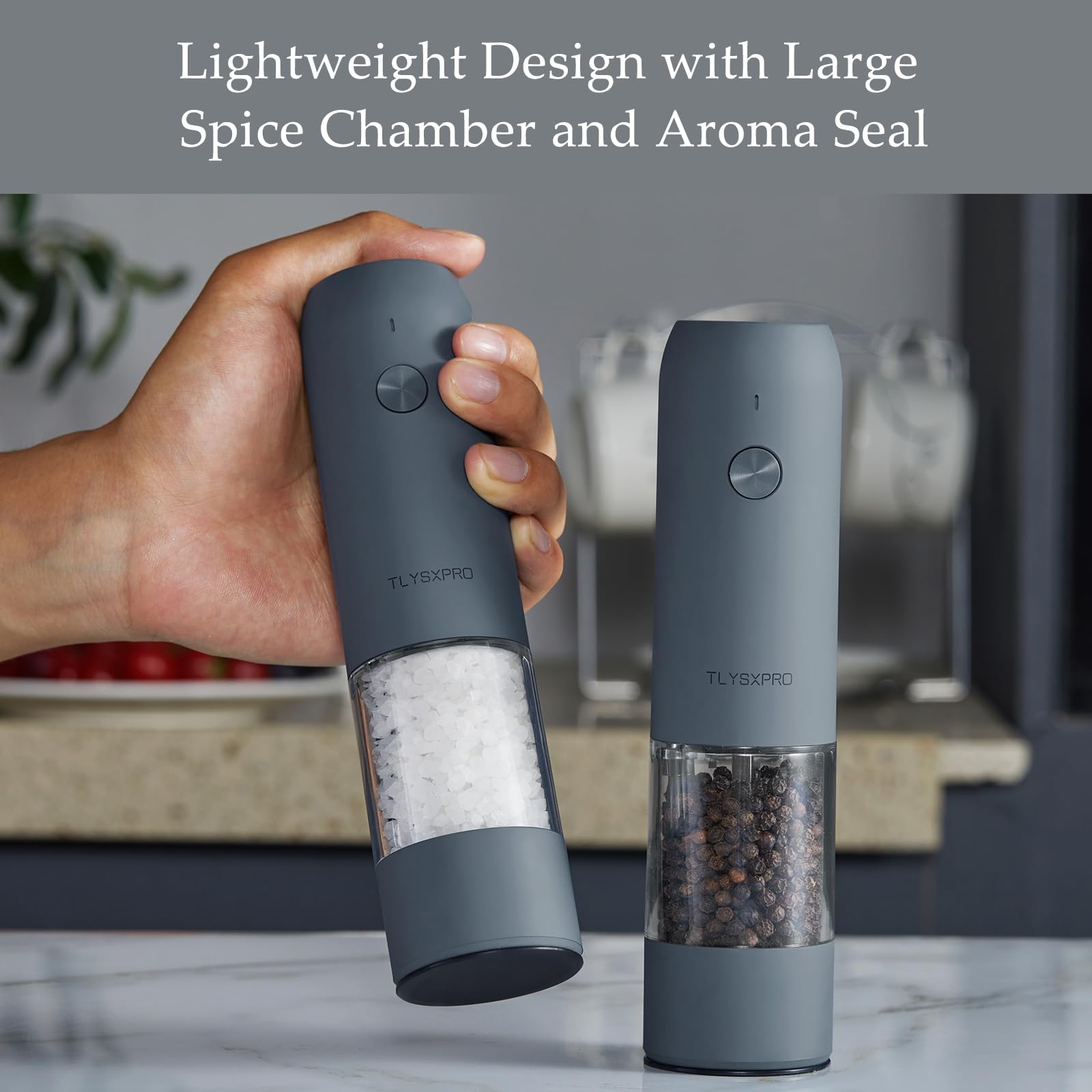 Electric Salt and Pepper Grinder Set, USB Rechargeable, Automatic Salt and Pepper Mill Grinder with Adjustable Coarseness, Electric Salt Shakers, LED Light, Refillable (2 Packs, Black)