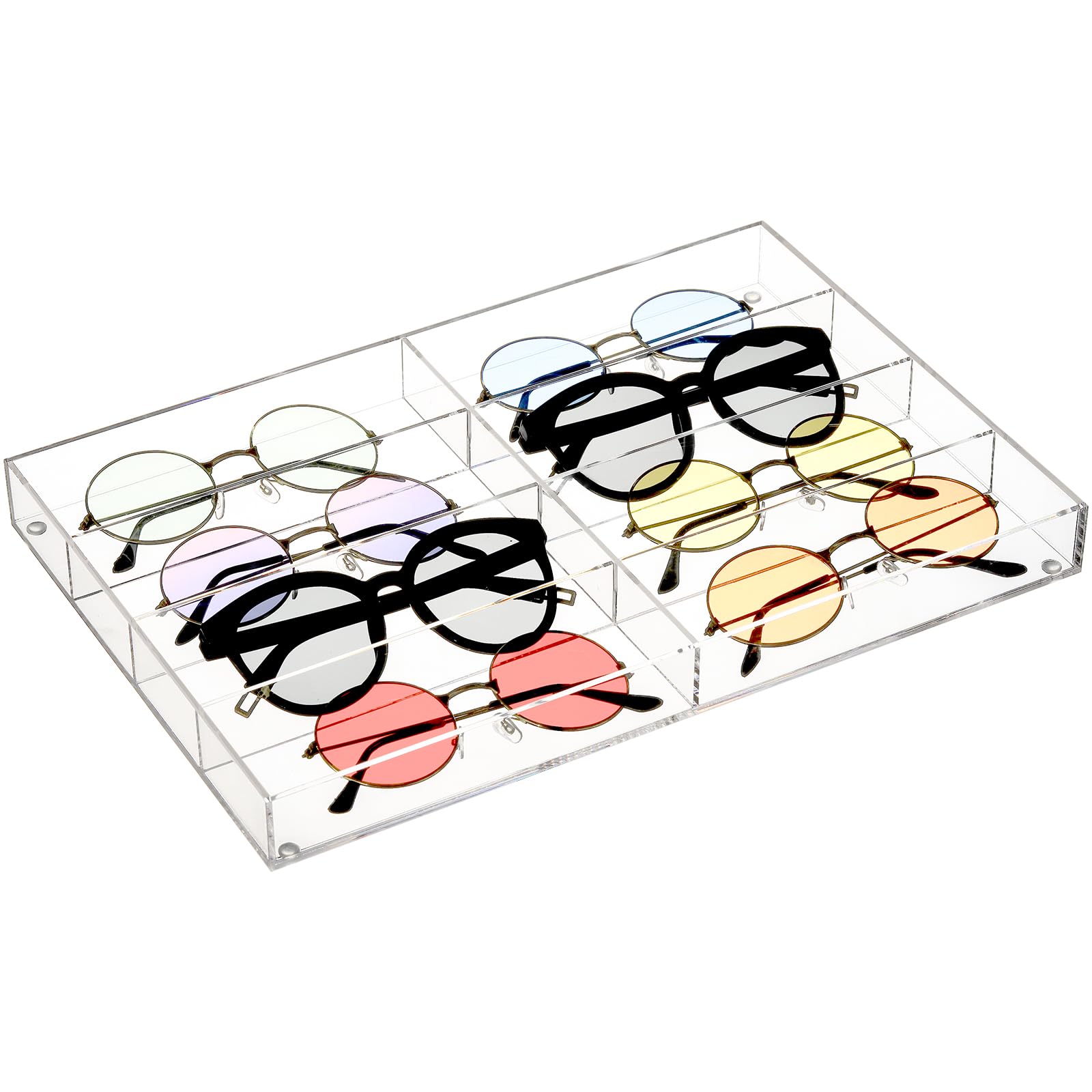 Pumtus Acrylic Sunglasses Organizer, 8 Slot Clear Tabletop Eyeglass Display Case, Premium Countertop Eye Glasses Storage Tray, Eye Wear Collection Box Holder for Eyewear, Jewelry, Watch