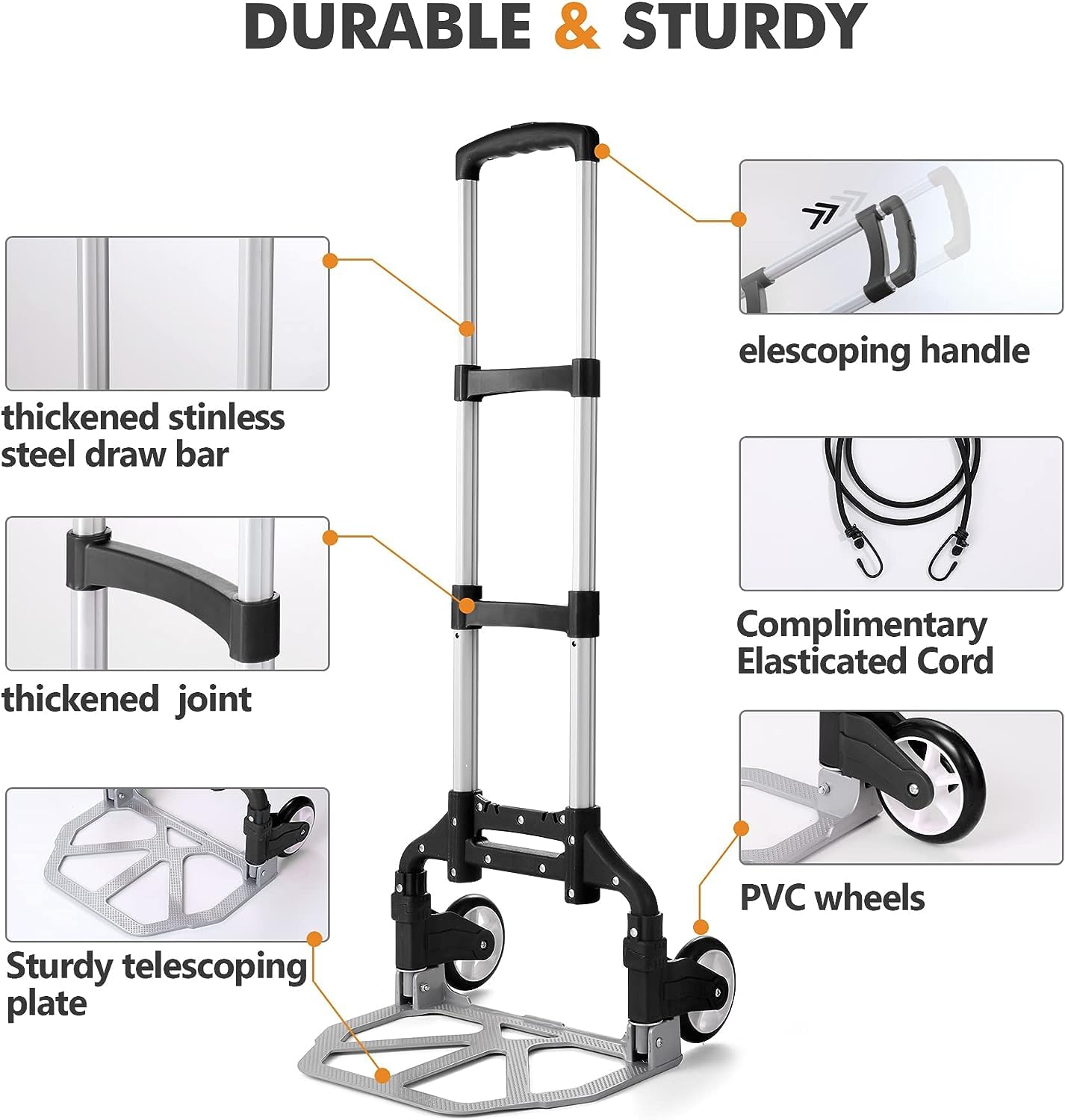 CooTool Folding Hand Truck Aluminum Portable Folding Hand Cart 200lbs Capacity Hand Cart and Dolly Ideal for Home, Auto, Office,Travel Use,Black