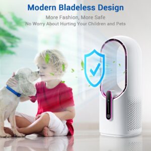 KONSIDEN Bladeless Desk Fan, 11.8 Inch Small Rechargeable Fan, Quiet Office Fan, 3 Speeds, Touch Control, Easy to Clean, Desk Fan Small Quiet, Ideal for Home, Office, Travel