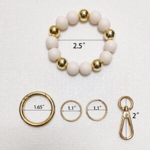 Junyuerly Wristlet Keychain Silicone Beaded Key Ring Bracelet for Women Elastic Bangle Key Chain Holder (Gold bead + white bead)