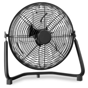 mollie 14 inch high velocity fan heavy duty metal industrial floor fan 3 speed adjustable tilt portable quiet air circulator for warehouse, workshop, factory and basement, 1018 cfm, black