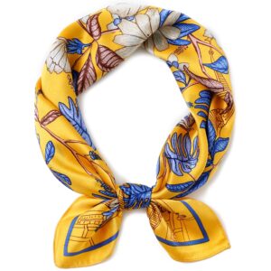 starwhisper 100% pure mulberry silk square scarf-27''x27 lightweight neckerchief hair scarves headscarf night sleeping with gift packed (yellow blue morning glory)