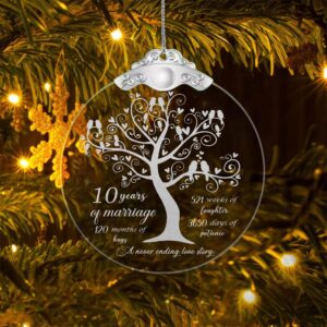 10th Wedding Anniversary Ornament Gift, 10th Anniversary Wedding Gift for Couple, 10 Years As Mr. & Mrs. Christmas Glass Ornament Gift for Husband Wife Married Parents Grandparents Friends 3"