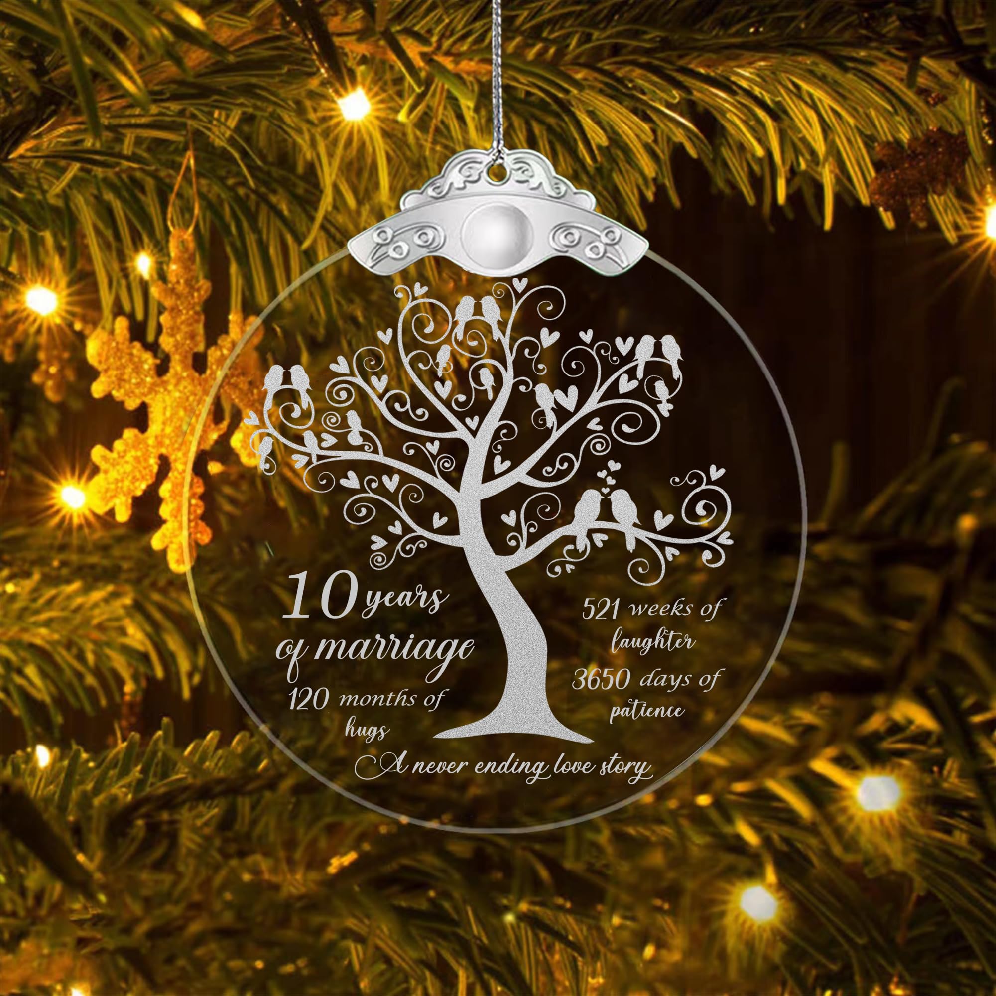 10th Wedding Anniversary Ornament Gift, 10th Anniversary Wedding Gift for Couple, 10 Years As Mr. & Mrs. Christmas Glass Ornament Gift for Husband Wife Married Parents Grandparents Friends 3"