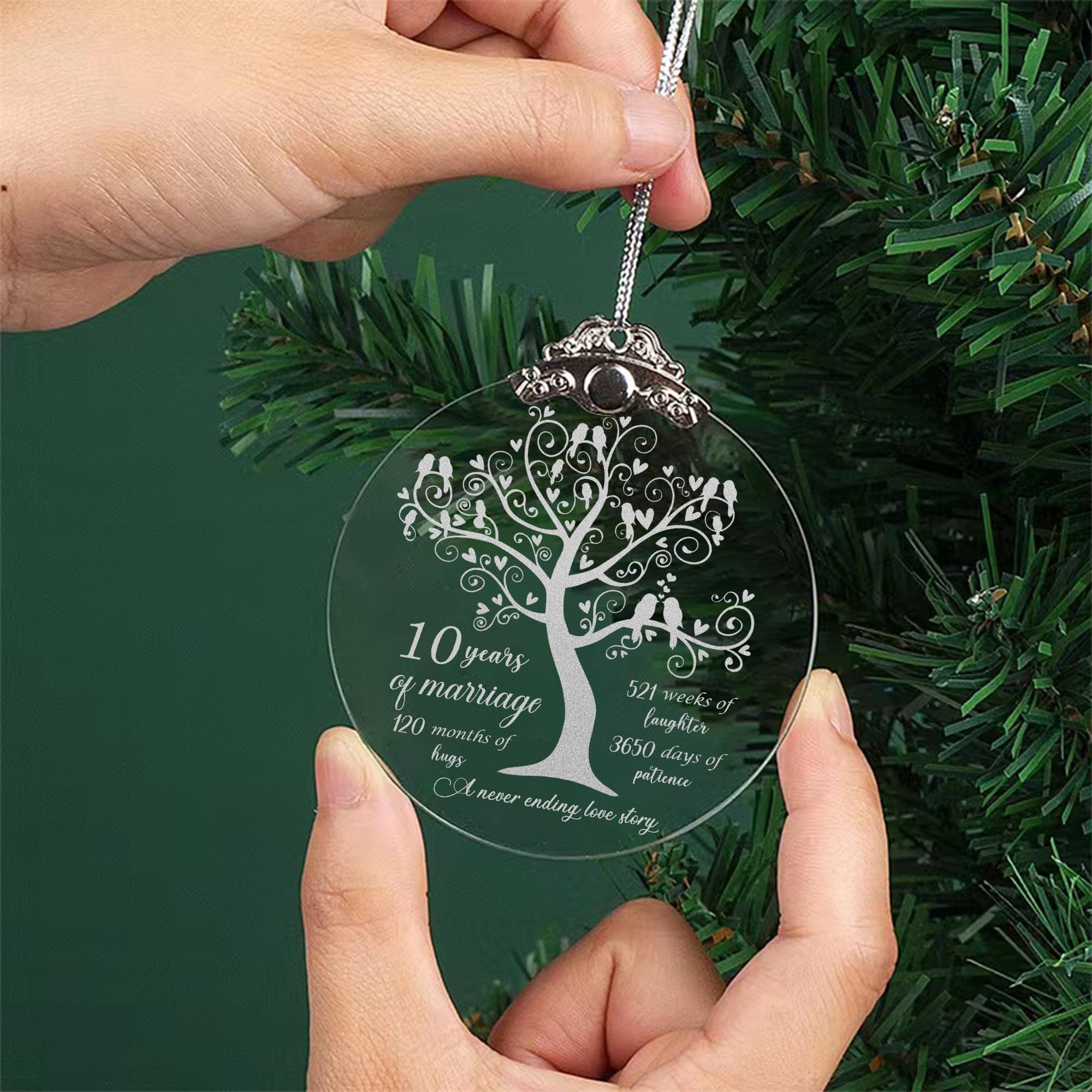 10th Wedding Anniversary Ornament Gift, 10th Anniversary Wedding Gift for Couple, 10 Years As Mr. & Mrs. Christmas Glass Ornament Gift for Husband Wife Married Parents Grandparents Friends 3"