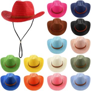 suhine 15 pcs straw cowboy hat for men women colorful western party hat bulks sun protection hat wide brim cowgirl hat for summer beach adventure fishing camping garden yard, 15 colors