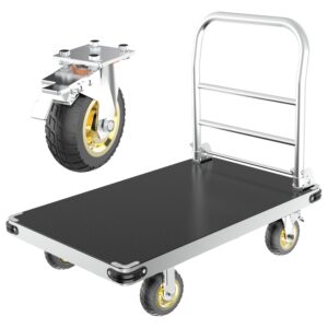 phexod extra large platform truck cart, 44 x 28 dolly cart heavy duty push cart dolly with 2500 lbs capacity, foldable flat cart hand trucks with non-slip mat and 6" swivel brake wheels