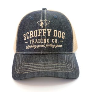 SCRUFFY DOG Premium Adjustable Trucker Hats for Men and Women - Vintage Denim Snapback Trucker Hat for Hikers and Bikers