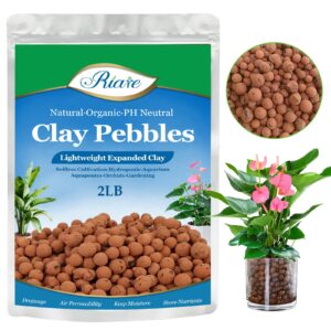 riare 2 lbs organic expanded clay pebbles for plants- 4mm-16mm natural leca balls lightweight hydroponic clay pebbles aggregate for indoor plants, hydroponic growing, plants drainage, aquaponics