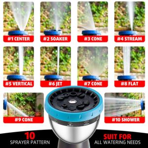 AyayaBoss Garden Hose Nozzle, Water Spray Nozzles for Garden Hose, Durable High Pressure Water Hose Sprayer Nozzle with 10 Patterns for Watering Plants, Washing Cars, Cleaning Patio, Showering Pets