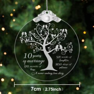 10th Wedding Anniversary Ornament Gift, 10th Anniversary Wedding Gift for Couple, 10 Years As Mr. & Mrs. Christmas Glass Ornament Gift for Husband Wife Married Parents Grandparents Friends 3"