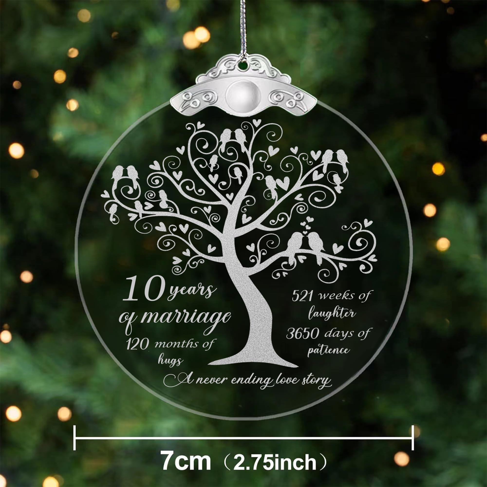 10th Wedding Anniversary Ornament Gift, 10th Anniversary Wedding Gift for Couple, 10 Years As Mr. & Mrs. Christmas Glass Ornament Gift for Husband Wife Married Parents Grandparents Friends 3"