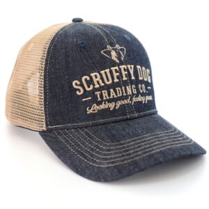 scruffy dog premium adjustable trucker hats for men and women - vintage denim snapback trucker hat for hikers and bikers