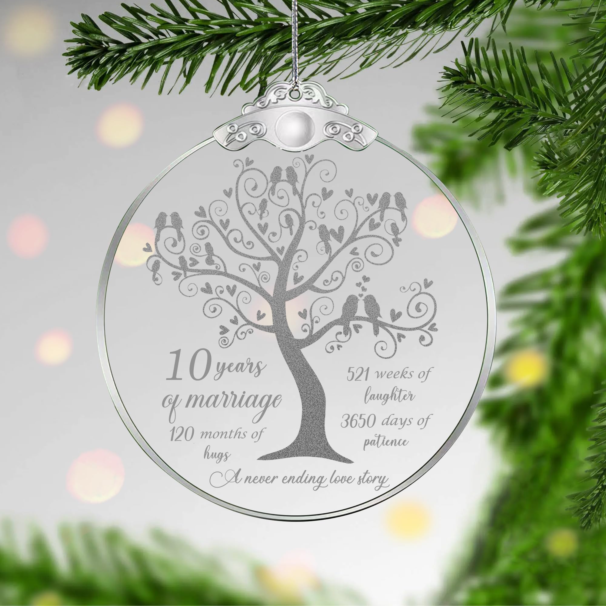 10th Wedding Anniversary Ornament Gift, 10th Anniversary Wedding Gift for Couple, 10 Years As Mr. & Mrs. Christmas Glass Ornament Gift for Husband Wife Married Parents Grandparents Friends 3"