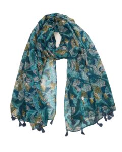 your smile large boho scarf for women lightweight floral printed scarves fall winter fashion fringed shawl wraps (01 teal leaves)