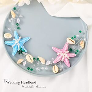 Yean Starfish Wedding Headband Bridal Accessories Purple Seashell Costume Hair Vine Headpiece for Women and Girls