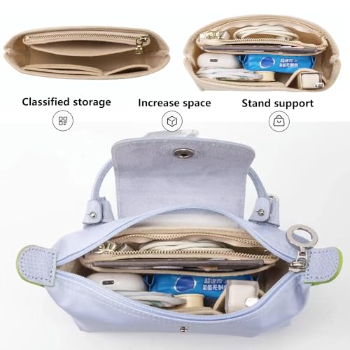 Chispee Bag Organizer for Longchamp Small Tote Bag Timid Bag Storage & Finishing Inner Bag Liner Handbags Insert Organizer fit Mini Size