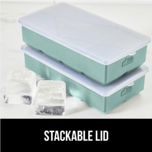 Gorilla Grip Large Silicone Ice Cube Mold with Stackable Lid, 1 Tray, Easy Release Freezer Mold, 8 Giant Square Cubes, Slow Melt for Whiskey Drinks Iced Coffee, Cocktail Bar Kitchen Essentials, Mint