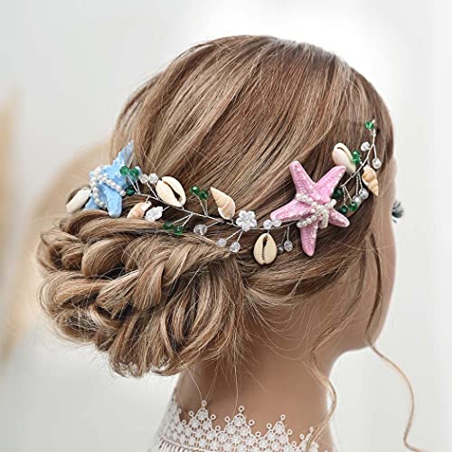 Yean Starfish Wedding Headband Bridal Accessories Purple Seashell Costume Hair Vine Headpiece for Women and Girls